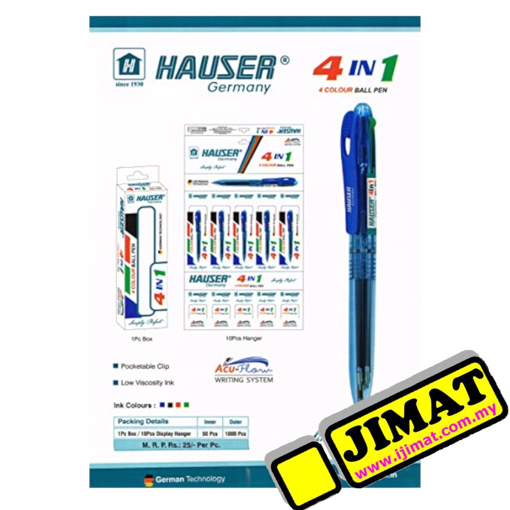 Hauser 4 colour Ball Pen ( BLACK, BLUE, RED, GREEN 4 สี ) ปากกาลูกลื่น ...