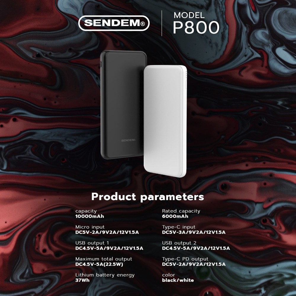 SENDEM P800 อุปกรณ์ชาร์จสำรอง 10000mAh ชาร์จเร็วสุดรองรับ PD, QC3.0 ...