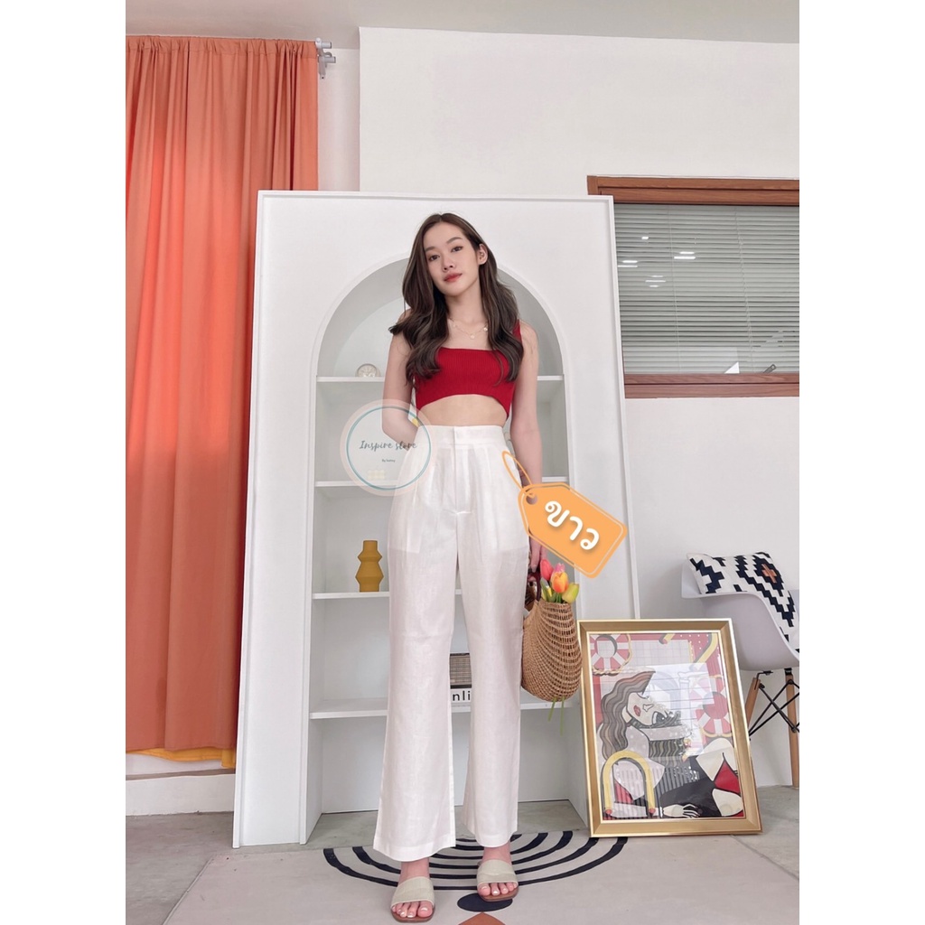 #LP01# กางเกงผ้าลินิน ขายาว นางแบบใส่จริง รุ่นขายดีเก็บทรงสวย สีดำ สี ...
