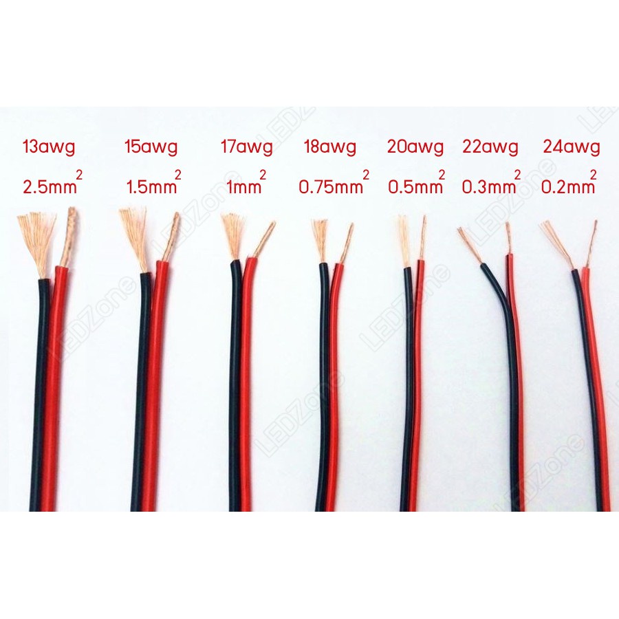 สายไฟ คู่ ม้วน 100 เมตร ดำแดง แดงดำ ใส RGB 26 24 22 18 17 15 13awg wire ...