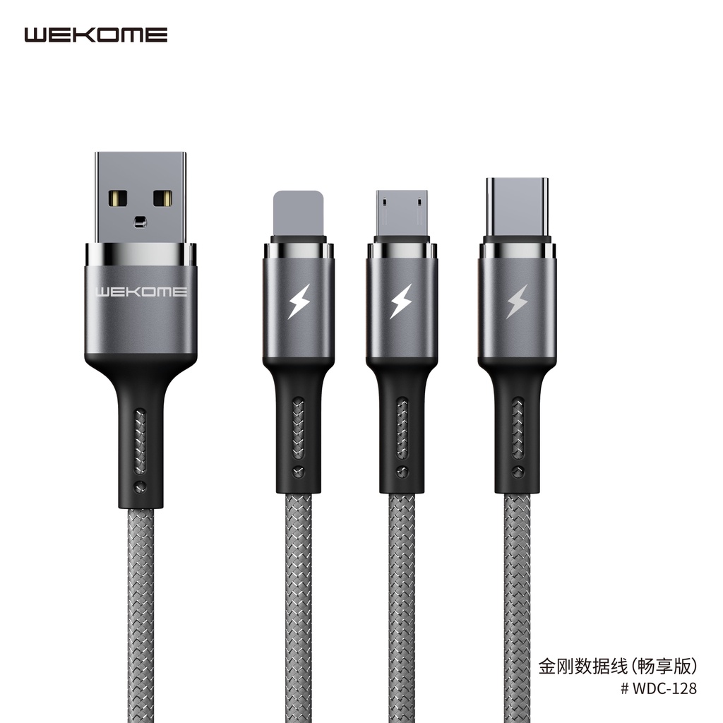 สายชาร์จ wk wdc-128 kingkong สายข้อมูลแบบถัก 1เมตร ชาร์จเร็ว 3A สำหรับ for L/Micro USB/Type C ...