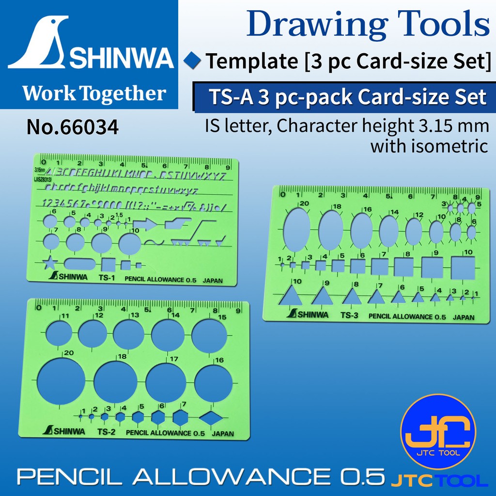 Shinwa แผ่นเขียนแบบ 3แผ่น/แพ็ค รุ่น 66034 - Template [Card Size 3Pcs ...