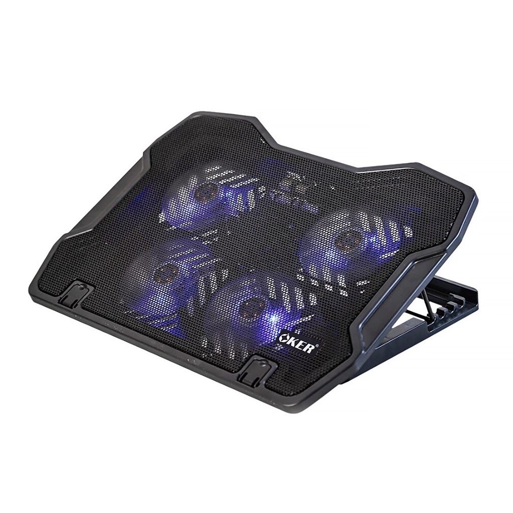 Oker Notebook cooling pad C718 พัดลม 4 ใบพัด มีไฟ ปรับระดับความสูงได้ ...