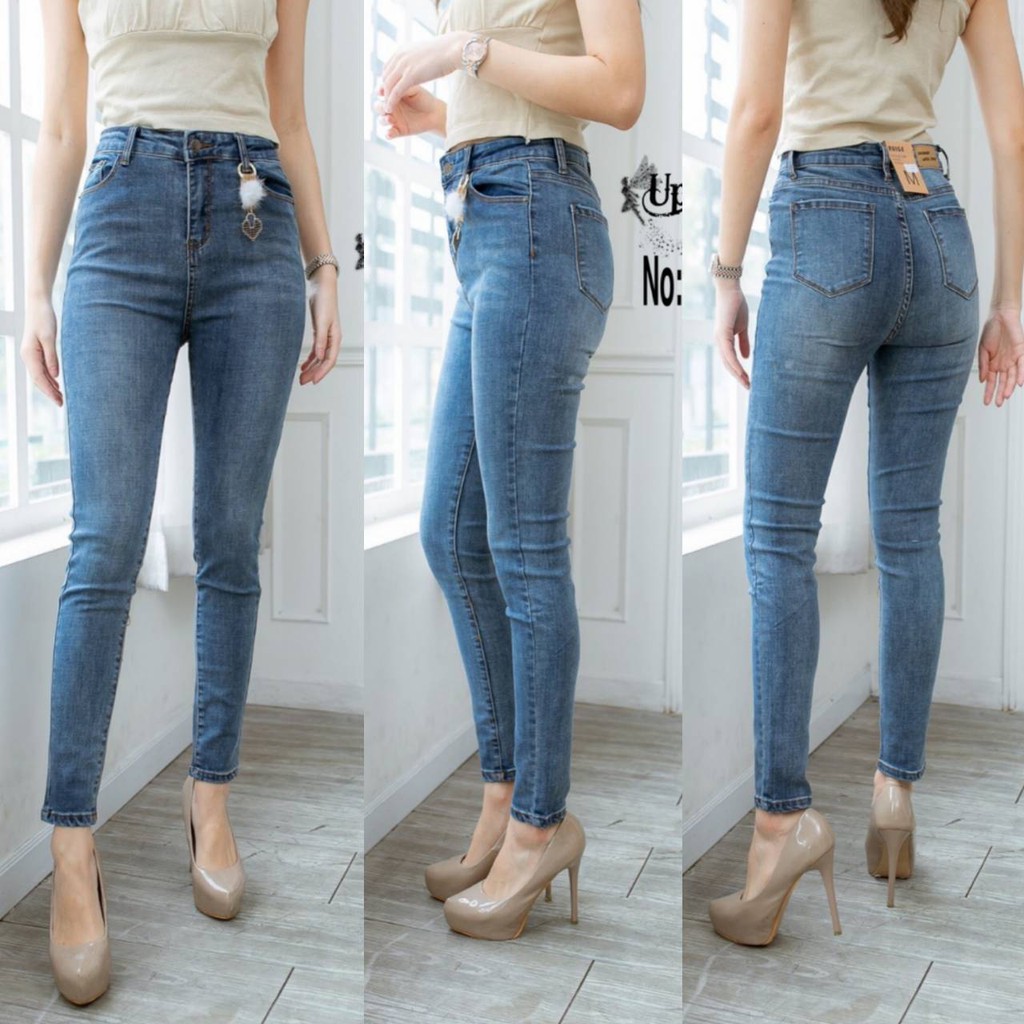 (SALE) RG6279# กางเกงยีนส์ทรงเอวสูง สีอ่อน | Shopee Thailand