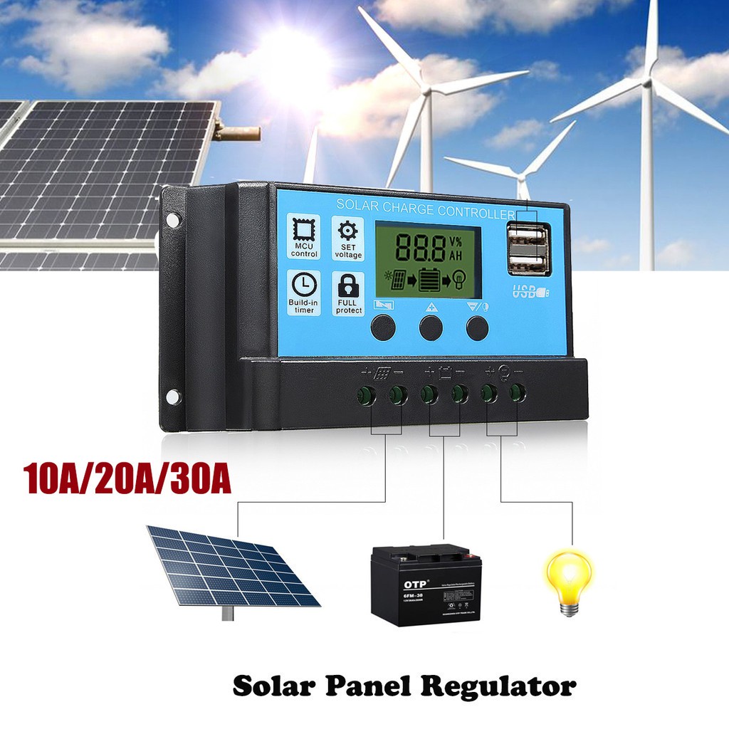 เครื่องควบคุมแผงโซล่าเซลล์ 10A 12V/24V LCD Display PWM Solar Panel ...