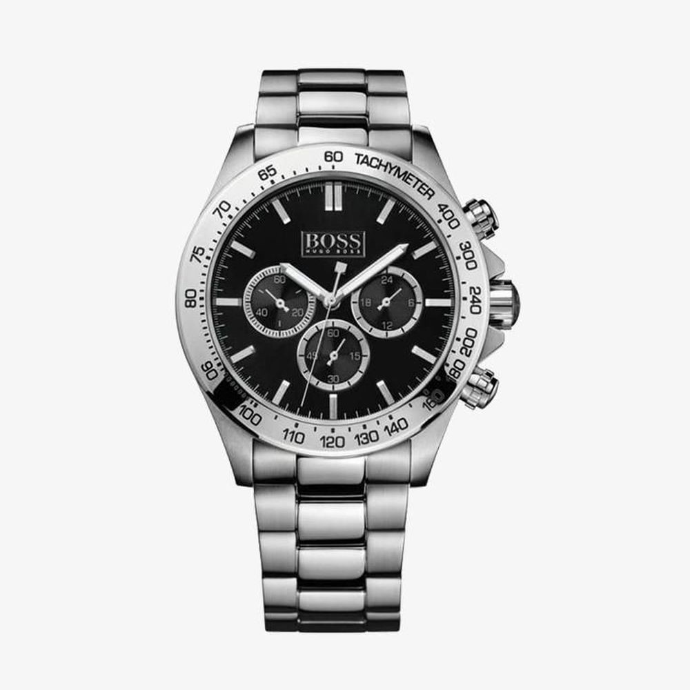 Hugo Boss นาฬิกาข้อมือผู้ชาย Ikon Chronograph Black Dial Silver รุ่น ...