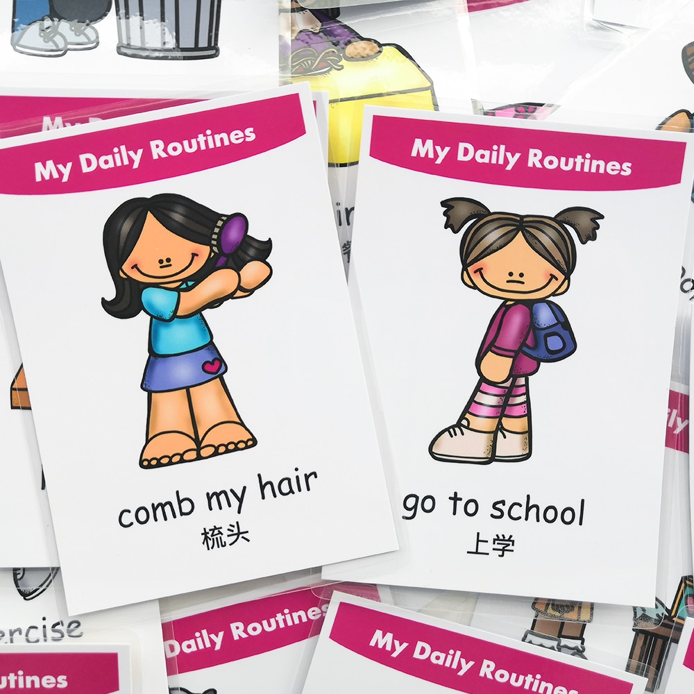 25Pcs English& Chinese English Early Learning Flash Cards Daily ...