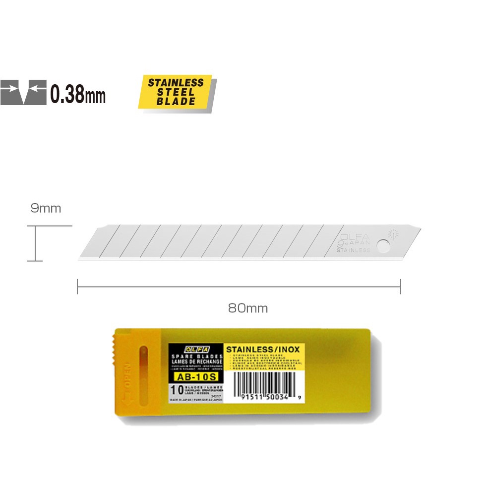 OLFA ใบมีดคัตเตอร์ AB-10S ขนาด 9 มม. ใบมีดสแตนเลส หักใบมีดได้ 13 ส่วน | Shopee Thailand