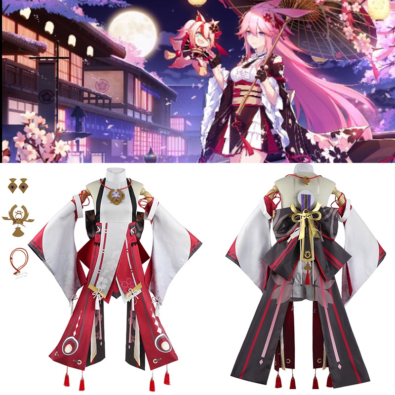 Genshin Impact Yae Cosplay Suit Miko Guuji Yae Costume Uniform Outfits ...