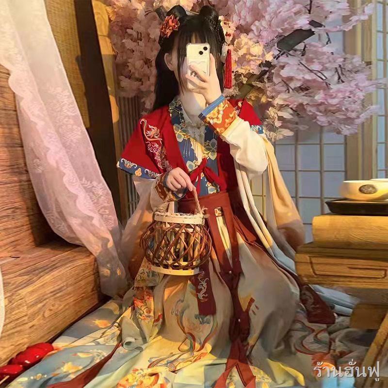 ต้นฉบับ Hanfu หญิง Tang ทำ Beizi ข้ามคอสั้นกระโปรงจีบกระโปรงปรับปรุงฤดู ...