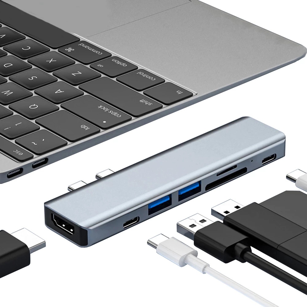 Double USB c HUB พร้อมเครื่องอ่านการ์ด Micro SD ประเภท c ถึงอะแดปเตอร์ ...