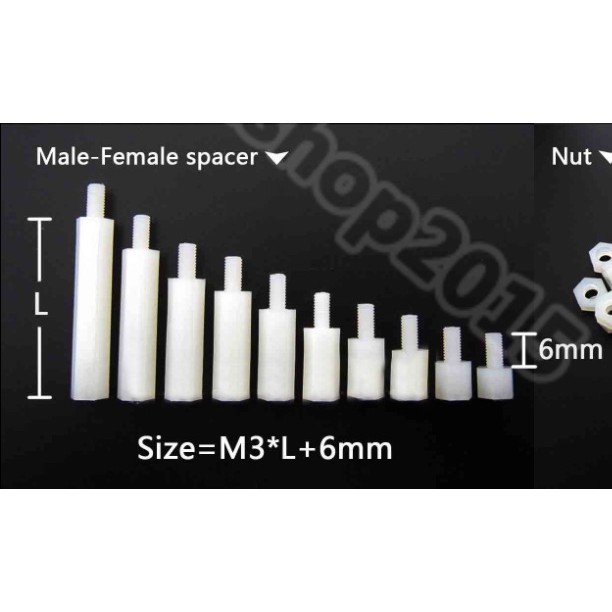 White Plastic Nylon M3 Hex Column Standoff Support Spacer Male-Female ...
