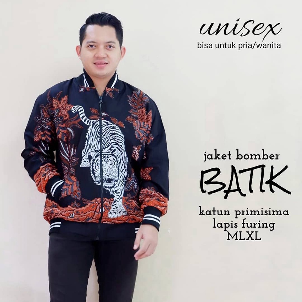 Unisex Men& 39;s Batik bomber Jacket with tiger motif (Original Solo ...
