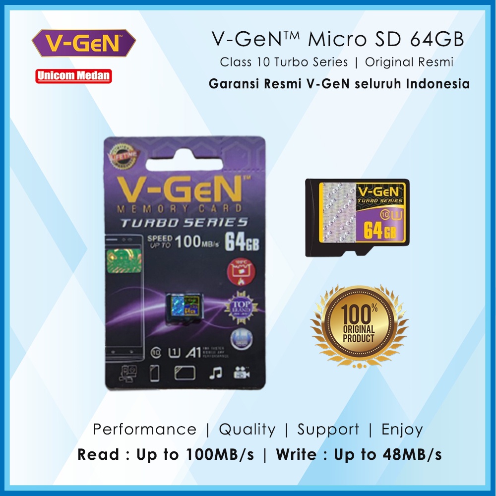 V-gen Micro SD 64 GB VGEN 64GB Class 10 TURBO การ์ดหน่วยความจํา ไม่ใช่อะแดปเตอร์ | Shopee Thailand