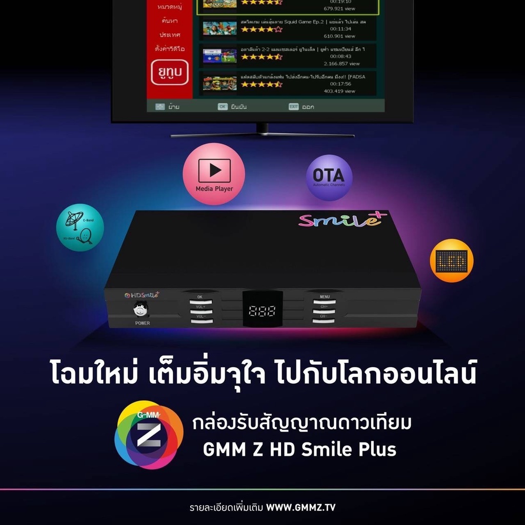 GMM Z HD Smile Plus ,กล่องรับสัญญาณดาวเทียม ,กล่องรับช่องการศึกษา DLTV (ต้องใช้จานเท่านั้น ...