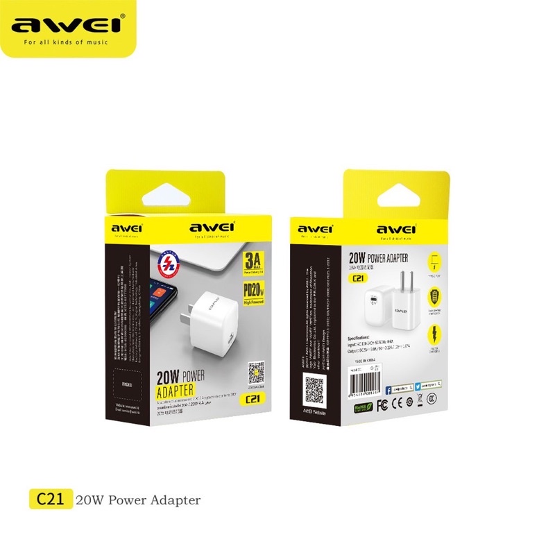 หัวชาร์จ AWEI C21 20W POWER ADAPTER | Shopee Thailand