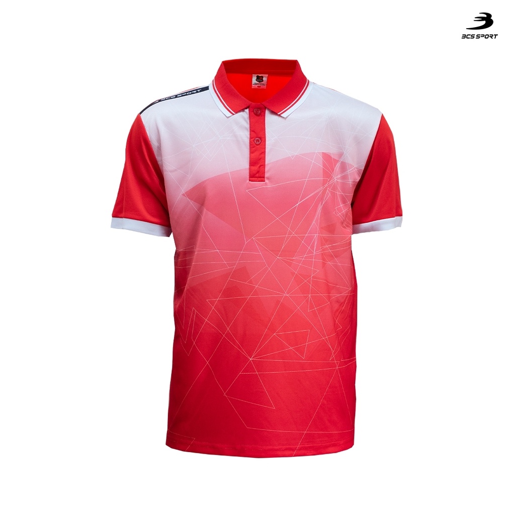 BCS SPORT เสื้อพิมพ์ลาย/กีฬา คอโปโล ปกสปอร์ต สีแดง UNISEX เนื้อผ้า MICRO PLUS+ รหัสJ9004/J9006 ...