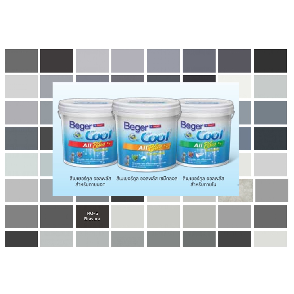 สีทาบ้าน เบเยอร์คูล ออลพลัส สีบ้านเย็น ขนาด 2.5 แกลลอน (ประมาณ 9 ลิตร) Beger Cool All Plus โทนสี ...