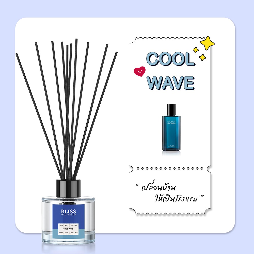 ก้านไม้หอม [ 50 - 100 ml.] - COOL WAVE - BLISS - ก้านไม้กระจายกลิ่น REED DIFFUSER น้ำหอมปรับ ...