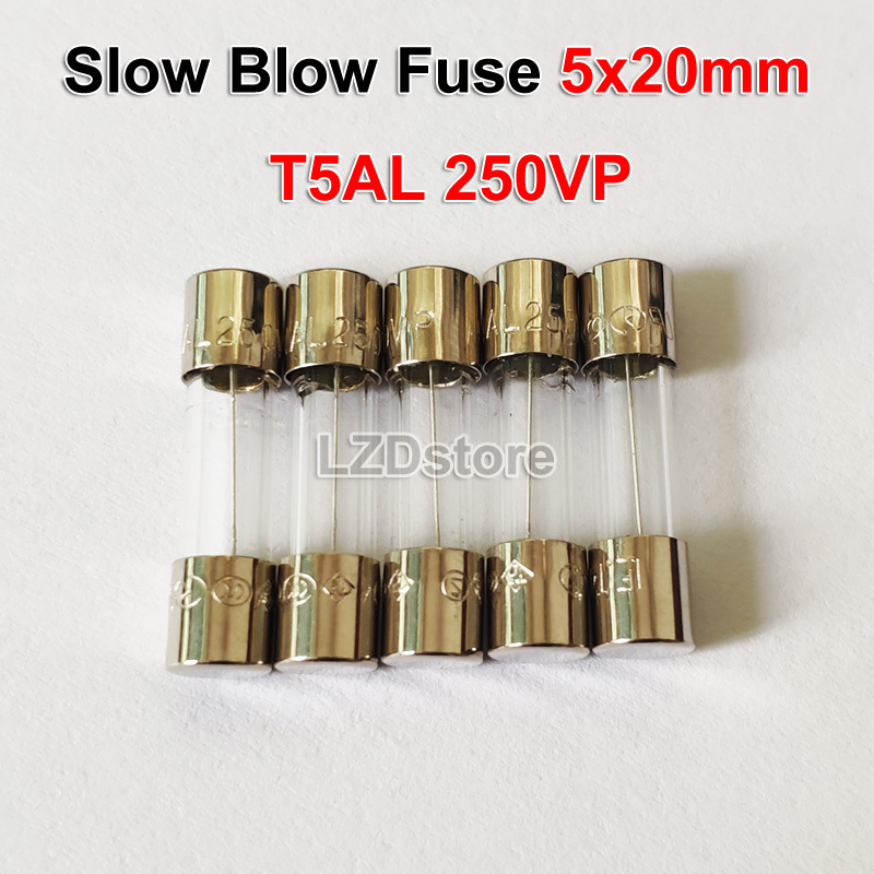 ฟิวส์แก้ว แบบขาดช้า ขนาด 5x20 มม. 5 ชิ้น T2AL250VP T4AL250VP T5AL250VP ...