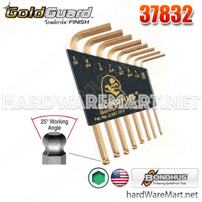 ประแจหัวบอลตัวแอล 8 ตัวยาว มิล BONDHUS ball GoldGuard 37832 บอนด์ฮัส ...