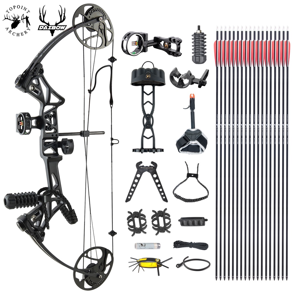 Topoint Archery M1 Compound Bow Package 19"-30" Draw Length 19-70lbs Draw Weight 320fps IBO ...