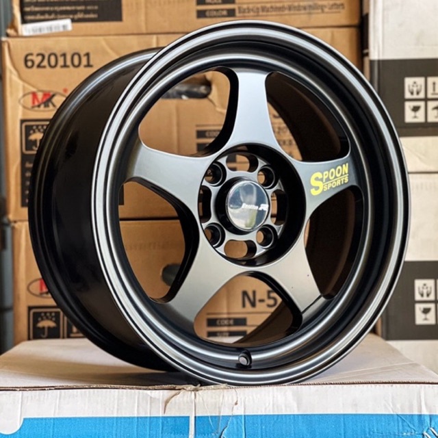 ล้อSpoon ขอบ15 สีดำด้าน กว้าง7 ออฟ35 4รู100 พร้อมส่ง | Shopee Thailand
