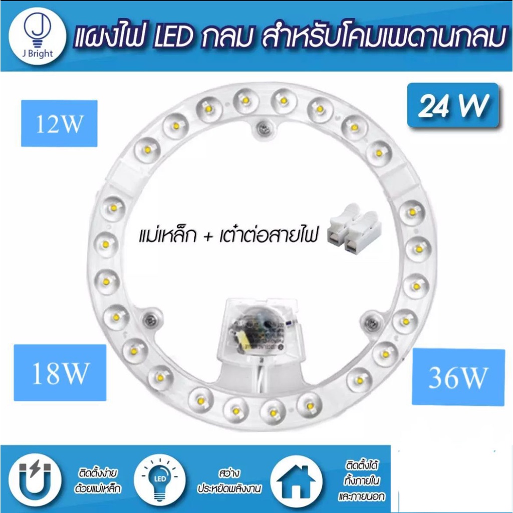 หลอดไฟLED ไฟกลม สีขาว หลอดไฟLED 12W/18W/24W /36W/48Wไฟแอลอีดี ใช้แทนไฟกลมแบบเก่า แผงไฟled 24W ...