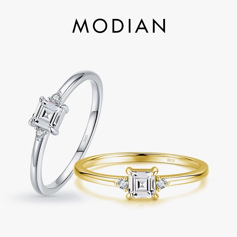 Modian แหวนเงินแท้ 925 ประดับเพทาย สไตล์คลาสสิก สําหรับผู้หญิง งานแต่งงาน | Shopee Thailand
