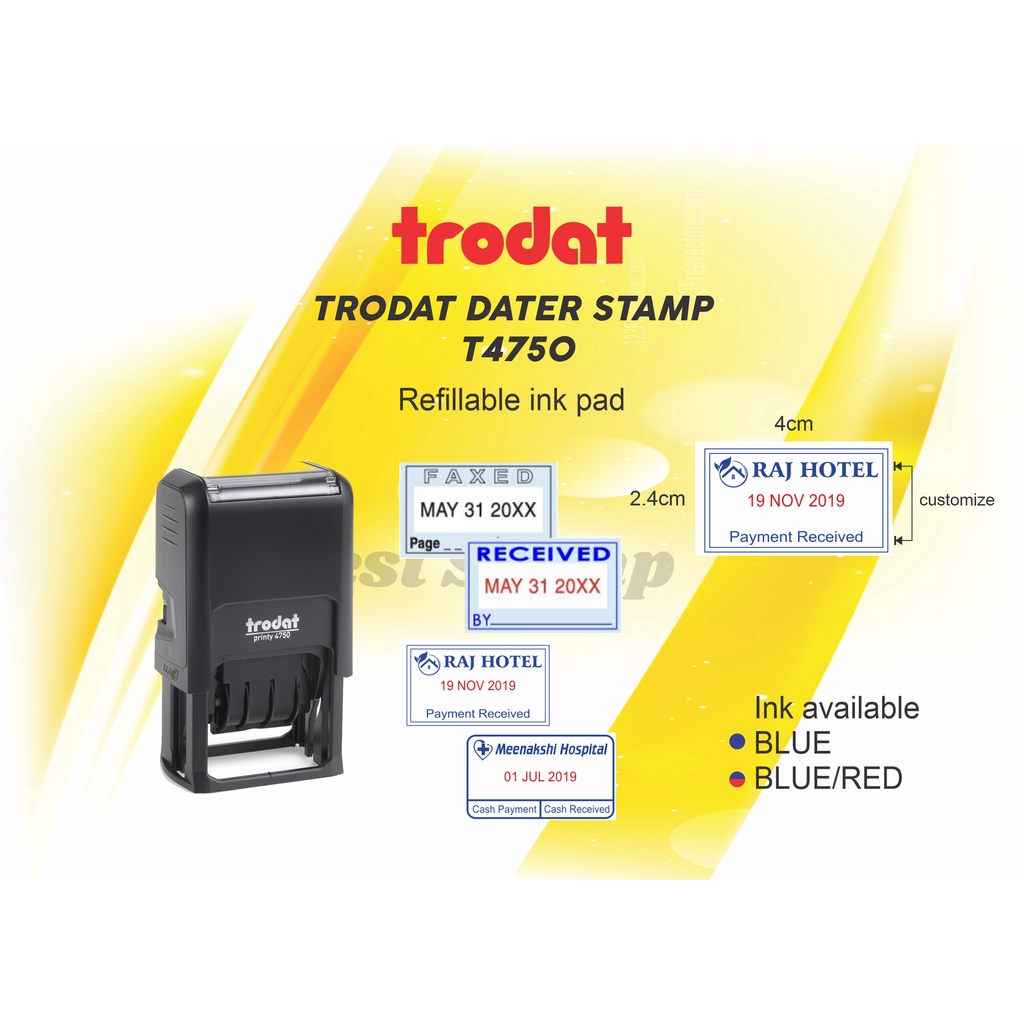 Trodat Self-inked Date Stamp 4750/4850 พร้อมปรับแต่งคํา (รีฟิล) | Shopee Thailand