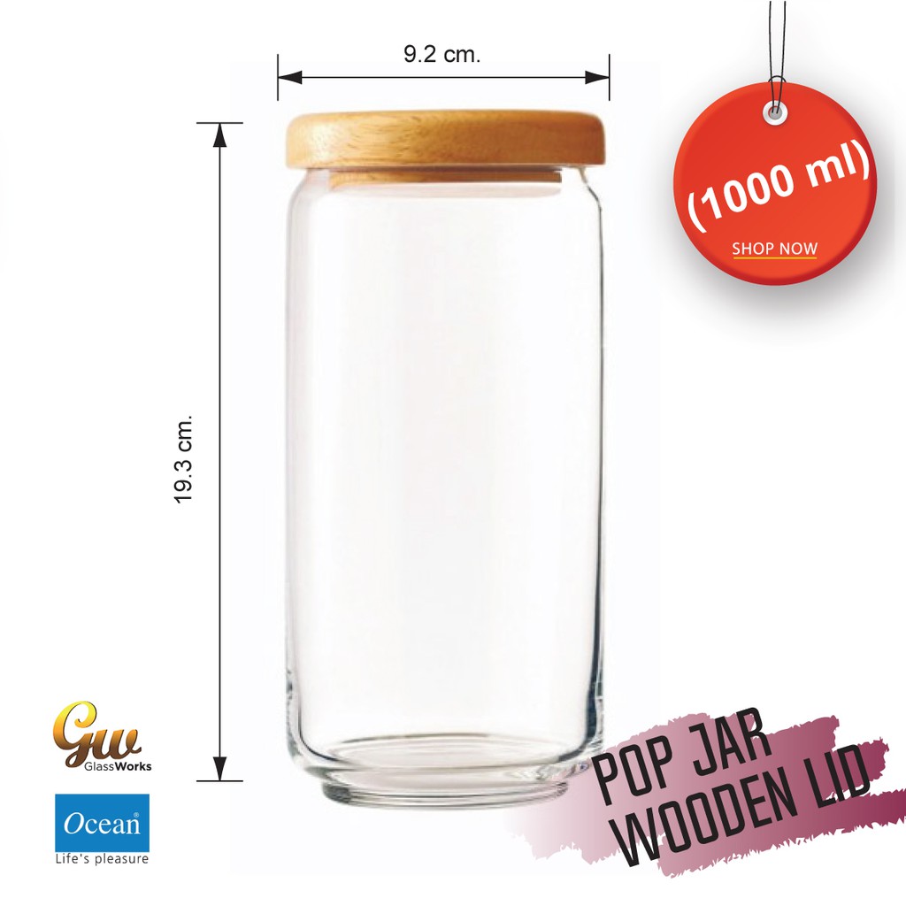 ขวดโหลแก้ว ฝาไม้ Ocean Glass POP Jar Wooden Lid 1000 ml. | Shopee Thailand