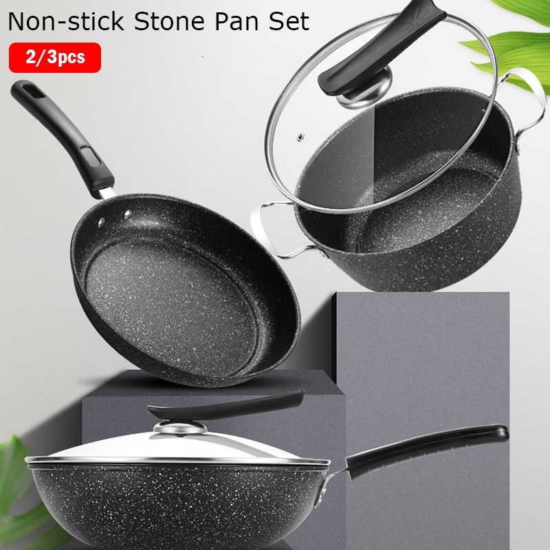 ข้อเสนอพิเศษ QY Home 3pcs Mainfan Stone Coating Pans and Woks Set Non ...