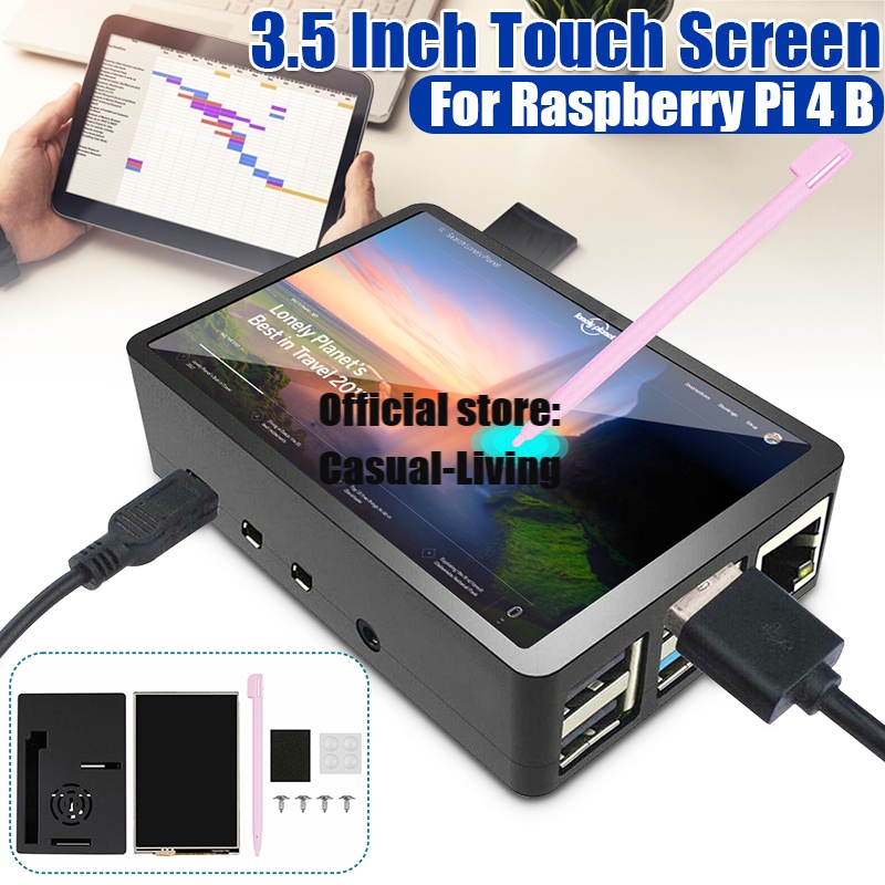 หน้าจอสัมผัส TFT LCD ขนาด 3.5 นิ้ว และปากกาทัชสกรีน HDMI สําหรับเคส Raspberry Pi 4 B ABS ...