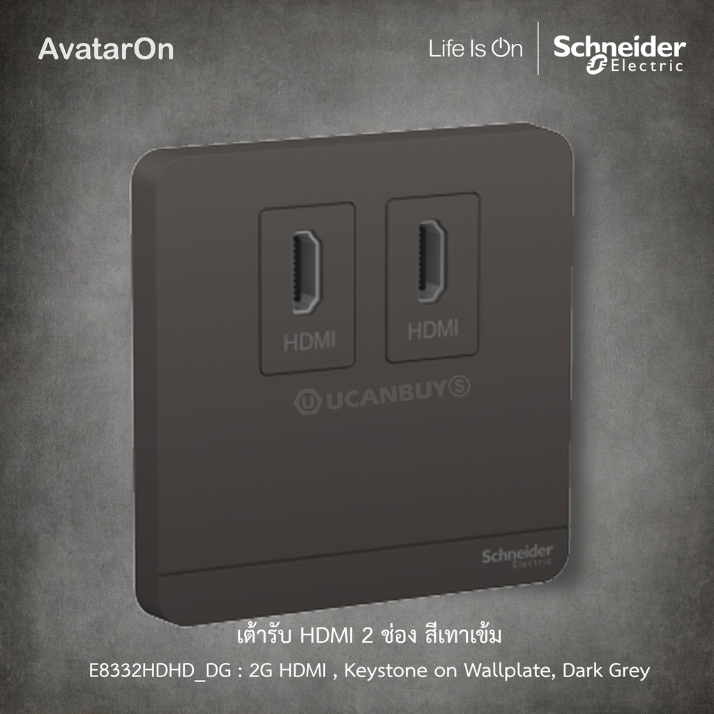 Schneider เต้ารับ HDMI 2 ช่อง สีดำ 2G HDMI , Keystone on Wallplate ...