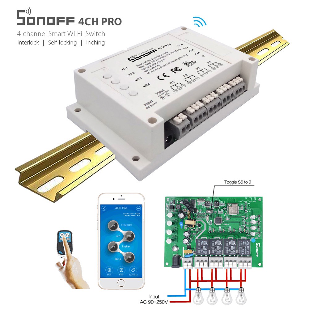 Sonoff 4CH Pro สวิตซ์ Wi-FI และ RF 4 ช่อง พร้อม 3 โหมดการทำงาน (รีโมท ...