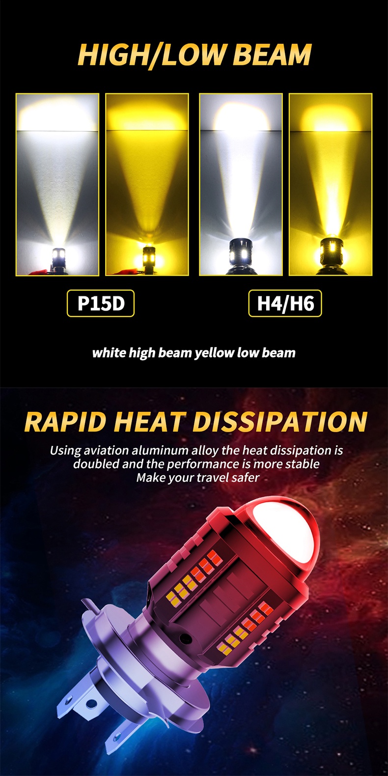 หลอดไฟตัดหมอก LED T19 H4 H6 P15D BA20D DC12V-60V สว่างมาก สองสี สําหรับรถจักรยานยนต์ 1 ชิ้น ...