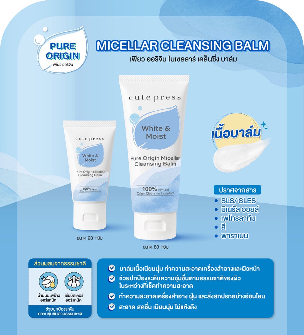Cute Press Pure Origin Micellar Cleansing Balm 20g คิวท์เพรส บาล์มทำ ...