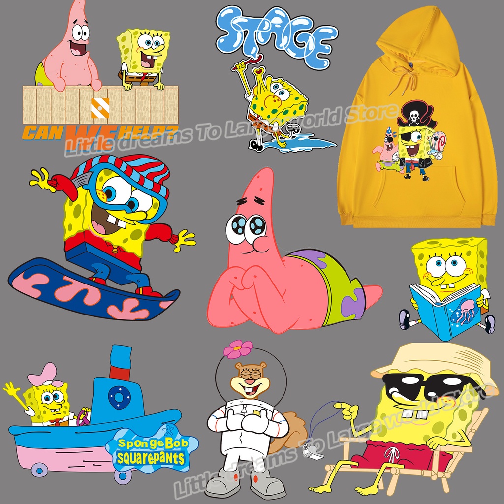 แผ่นแพทช์ไวนิล ลายการ์ตูน Spongebob Iron on Patches สําหรับตกแต่งเสื้อ ...