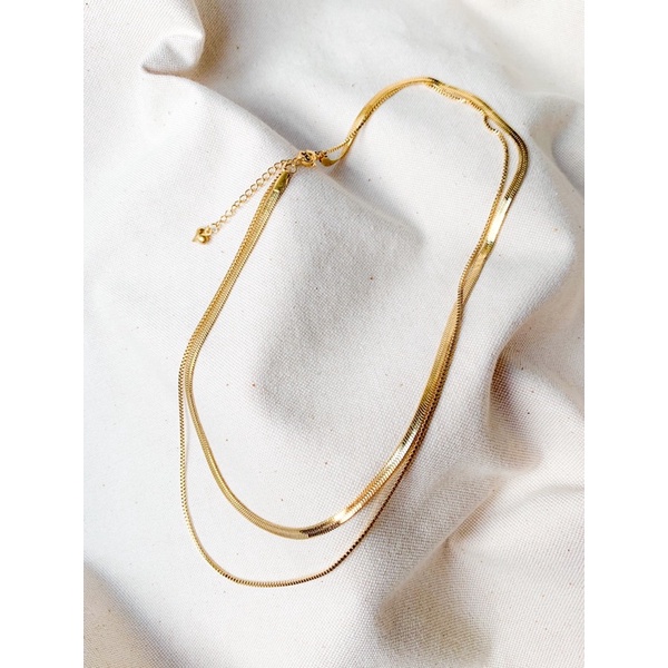 CLASSY DOUBLE GOLD CHAIN NECKLACE TINARI | Shopee Thailand