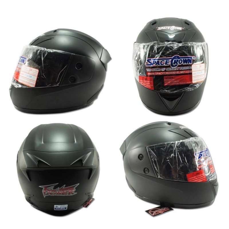หมวกกันน็อค SPACE CROWN รุ่น FIGHTER หุ้มคาง สีดำด้าน | Shopee Thailand