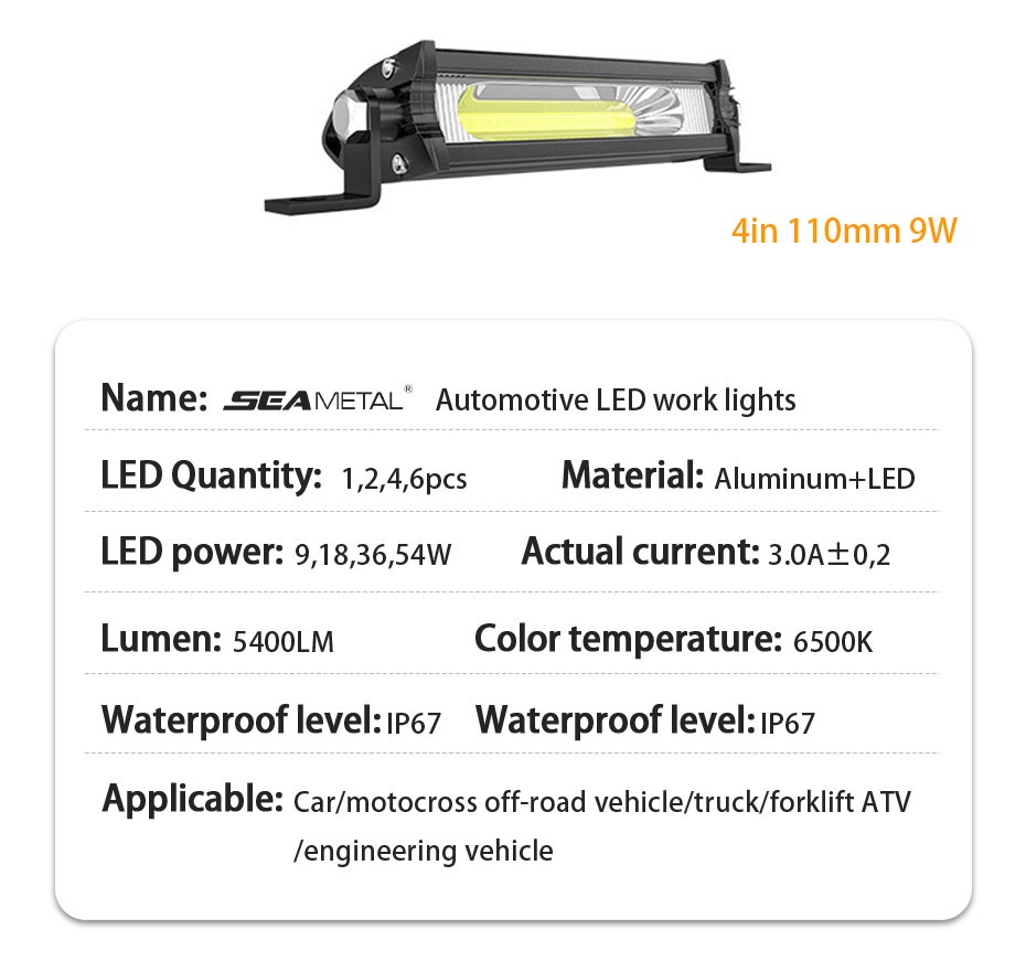 SEAMETAL บางเฉียบ ไฟ LED ทำงานรถยนต์ 12V 24V LED COB Light Bar แถบไฟไฟ ...