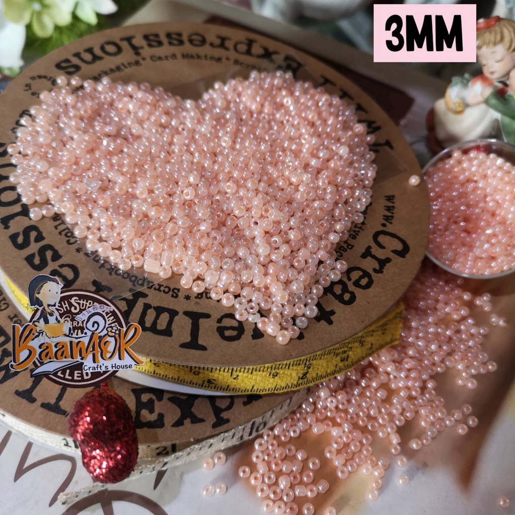3mm 30g (800 อัน) MS1527 ลูกปัด เม็ดทราย ลูกปัดมุก มีรูร้อย เล็ก กลม 3 มิล ใช้สำหรับงานตกแต่ง ...