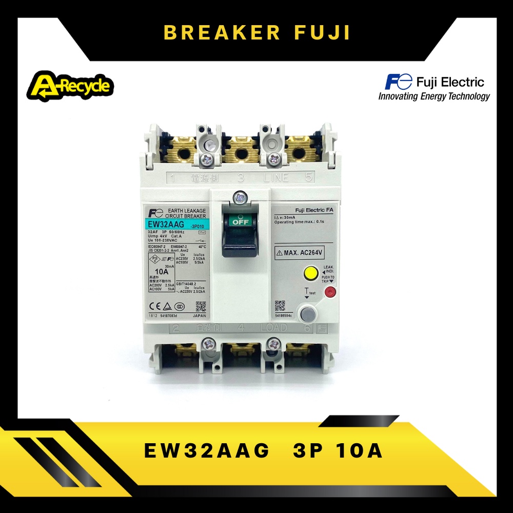 FUJI ELCB EW32AAG 3P 10A/ 30mA BREAKER 100-230VAC | Shopee Thailand