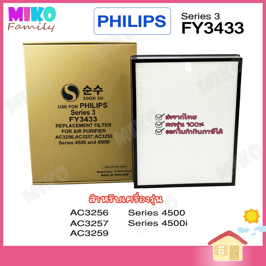 แผ่นกรองอากาศ Philips FY3433 Series สำหรับเครื่องรุ่น AC3252 / AC3254 ...