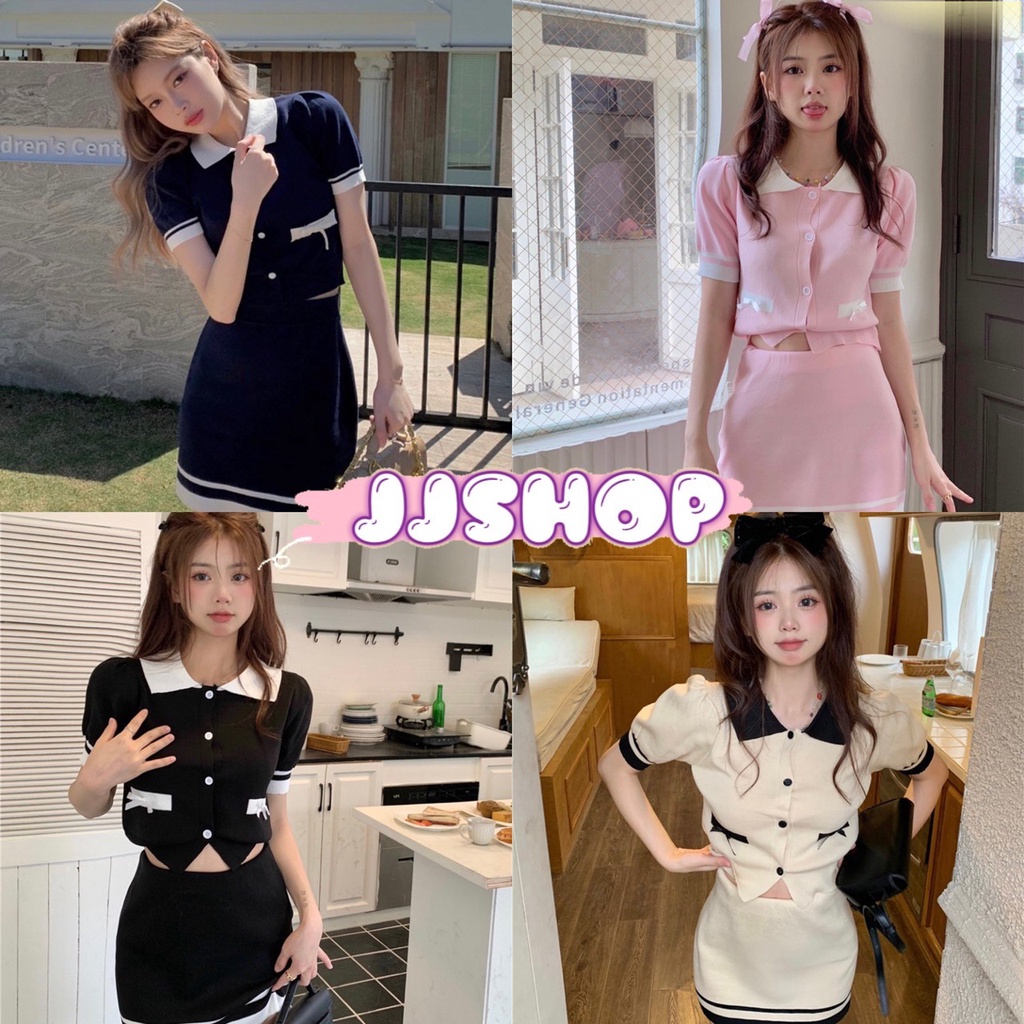 JJ Shop 💜 พร้อมส่ง ชุดเซ็ต เสื้อไหมพรมคอปกแขนสั้น+กระโปรงไหมพรมสุดน่ารัก สไตล์ลูกคุณหนู "10050 ...