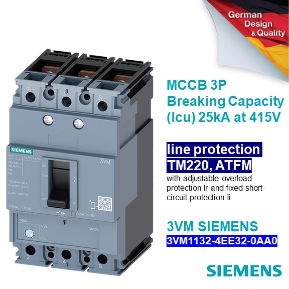 MCCB Siemens รุ่น 3VM 3P - พิกัดกระแส 25A-630A - Icu up to 36kA at 415V ...