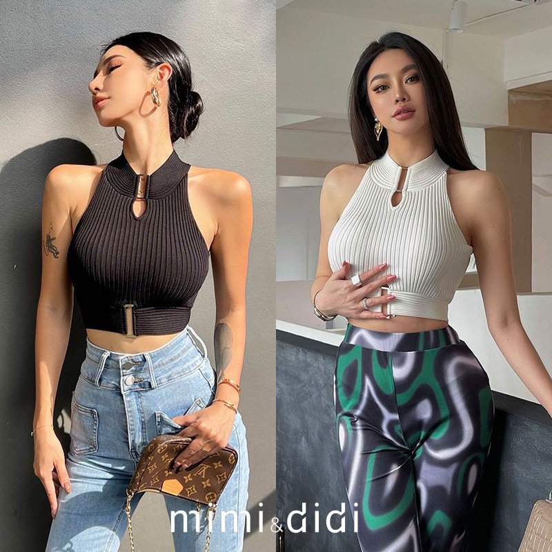 mimi&didi*พร้อมส่ง*ใหม่ เสื้อครอป เสื้อกล้ามไหมพรมแขนกุด ผอมเพรียว แฟชั่น อ่อนเยาว์ สไตล์เกาหลี ...