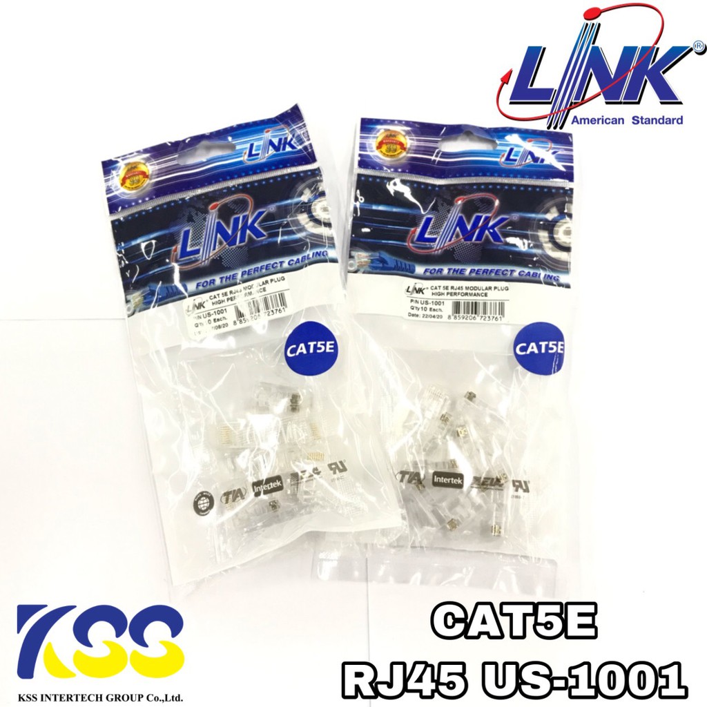 Link US-1001/US-1002 หัวแลนมาตรฐาน ตัวผู้ CAT5E CAT6 RJ45 Modular Plug (Unshield) 10EA-Pack แพ็ค ...