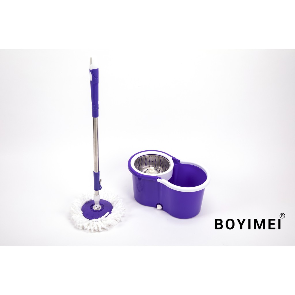 (BYM84) Spin Mop Stianless ชุดถังปั่นสแตนเลส พร้อมไม้ถูพื้น หัวไม้ม็อบหมุน 360 องศา ถังปั่น 2in1 ...