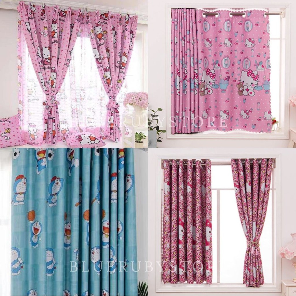 พร้อมส่ง💕 ผ้าม่านหน้าต่าง ลายการ์ตูน (100x136cm) กันแดดกันUV คิตตี้ โด ...